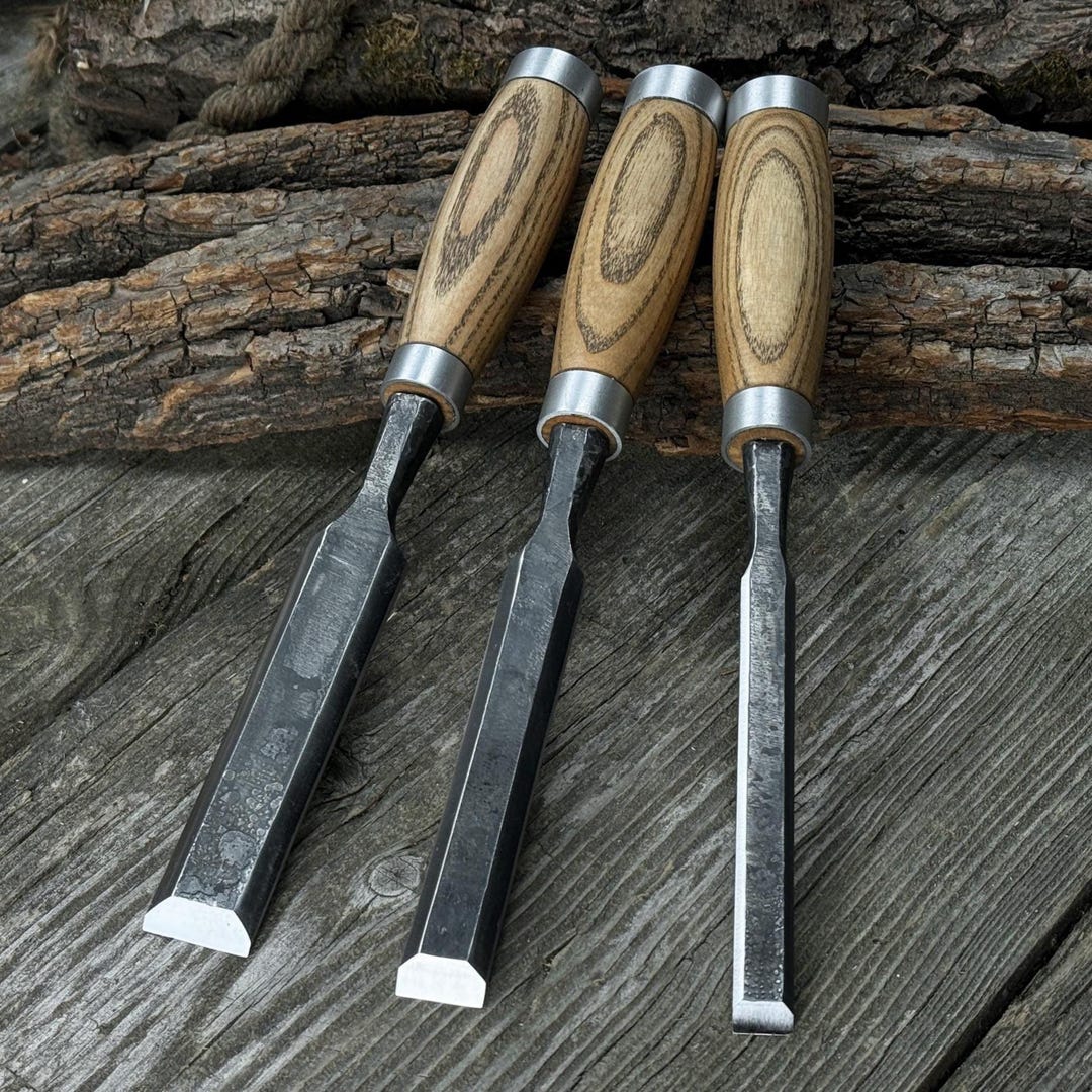 Wood Chisel Set 3 Pcs. Razor Sharp Blade. Hand Forged From Hardened ...