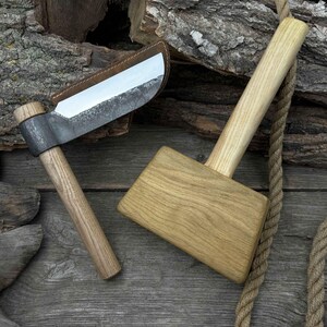 Set Splitting Froe and Wooden Mallet for Woodworking. Sharp Carbon ...