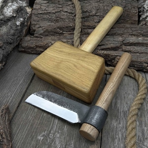 Set Splitting Froe and Wooden Mallet for Woodworking. Sharp Carbon ...