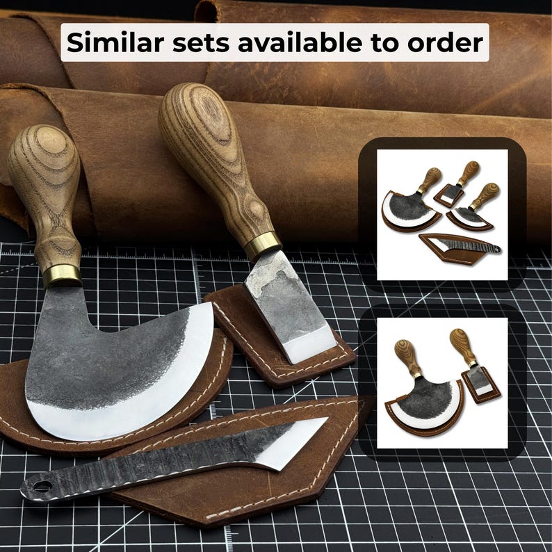 Leather Knives and Kiridashi. Set of 3 Knives. Razor Sharp Blades. Hand ...