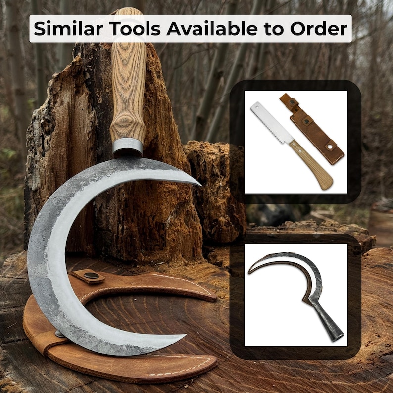 Hand Forged Crescent Moon Sickle for Gardening – 52100 Carbon Steel ...