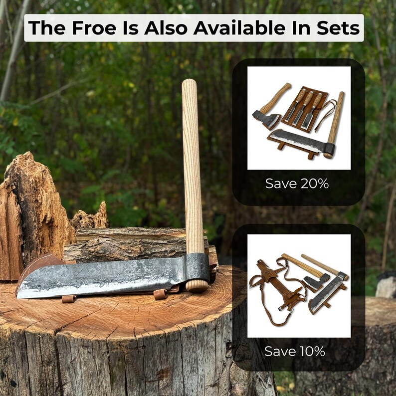 Hand Forged Splitting Froe – 52100 Carbon Steel Blade, Ash Handle ...
