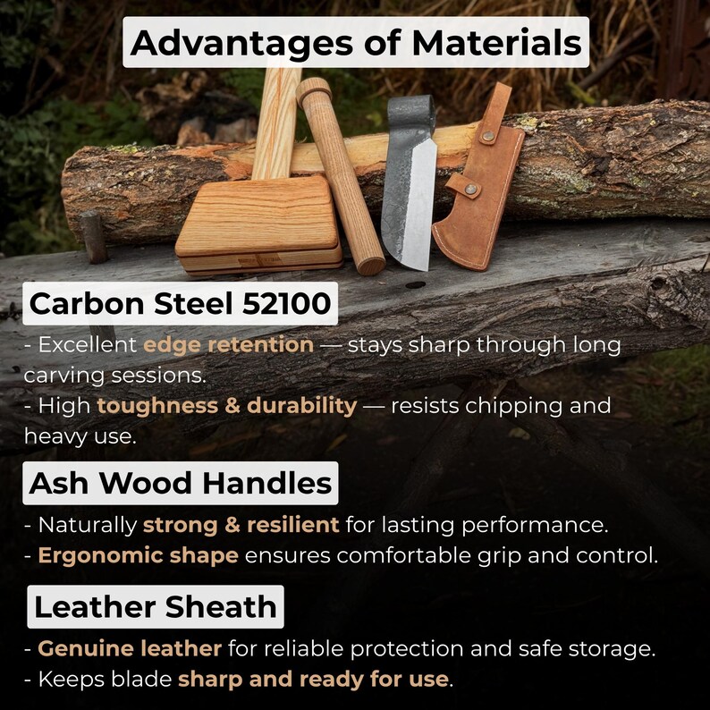 Small Splitting Froe and Wooden Mallet Set – 52100 Carbon Steel Blade ...