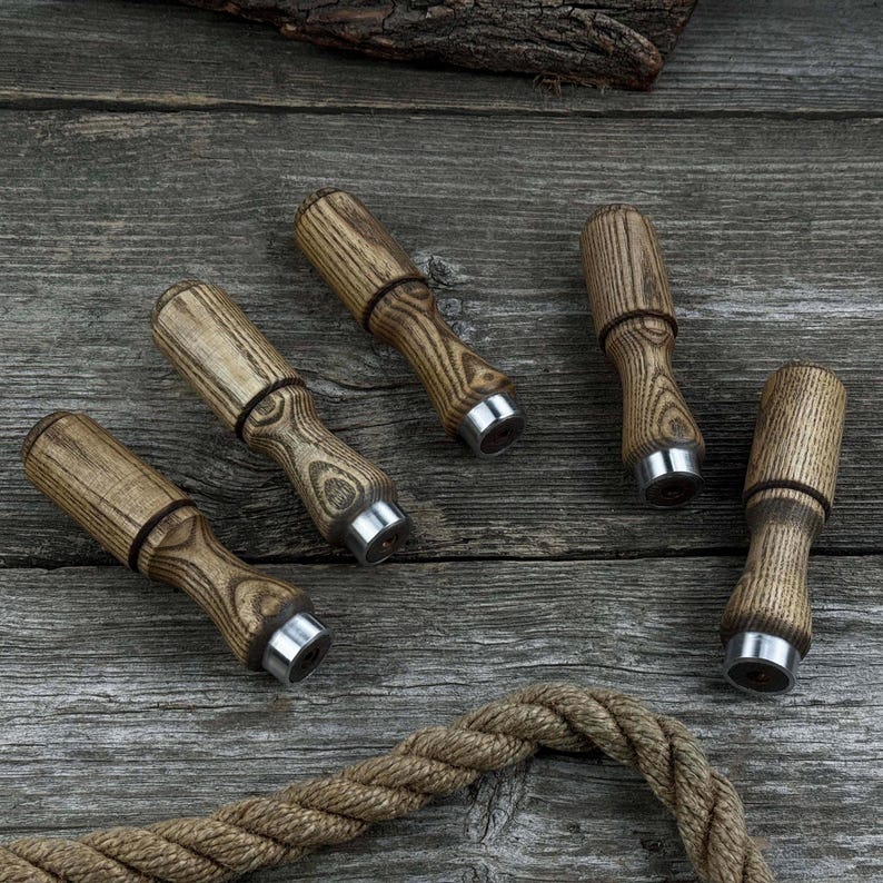 Set of 5 Handcrafted Ash Wood Handles With Aluminum Rings – Ergonomic ...