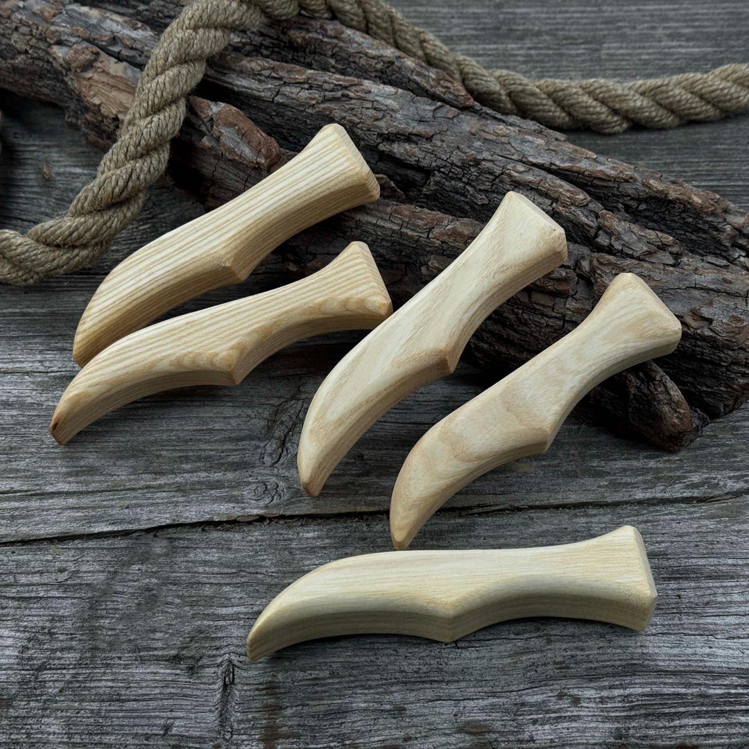 Set of 5 Ergonomic Ash Handles for Knives – Hand Carved Wooden Handles ...