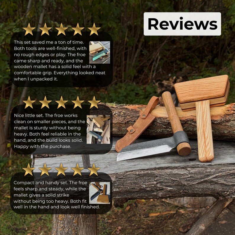 Splitting Froe and Wooden Mallet. 52100 Carbon Steel Blade, Ash Handle ...