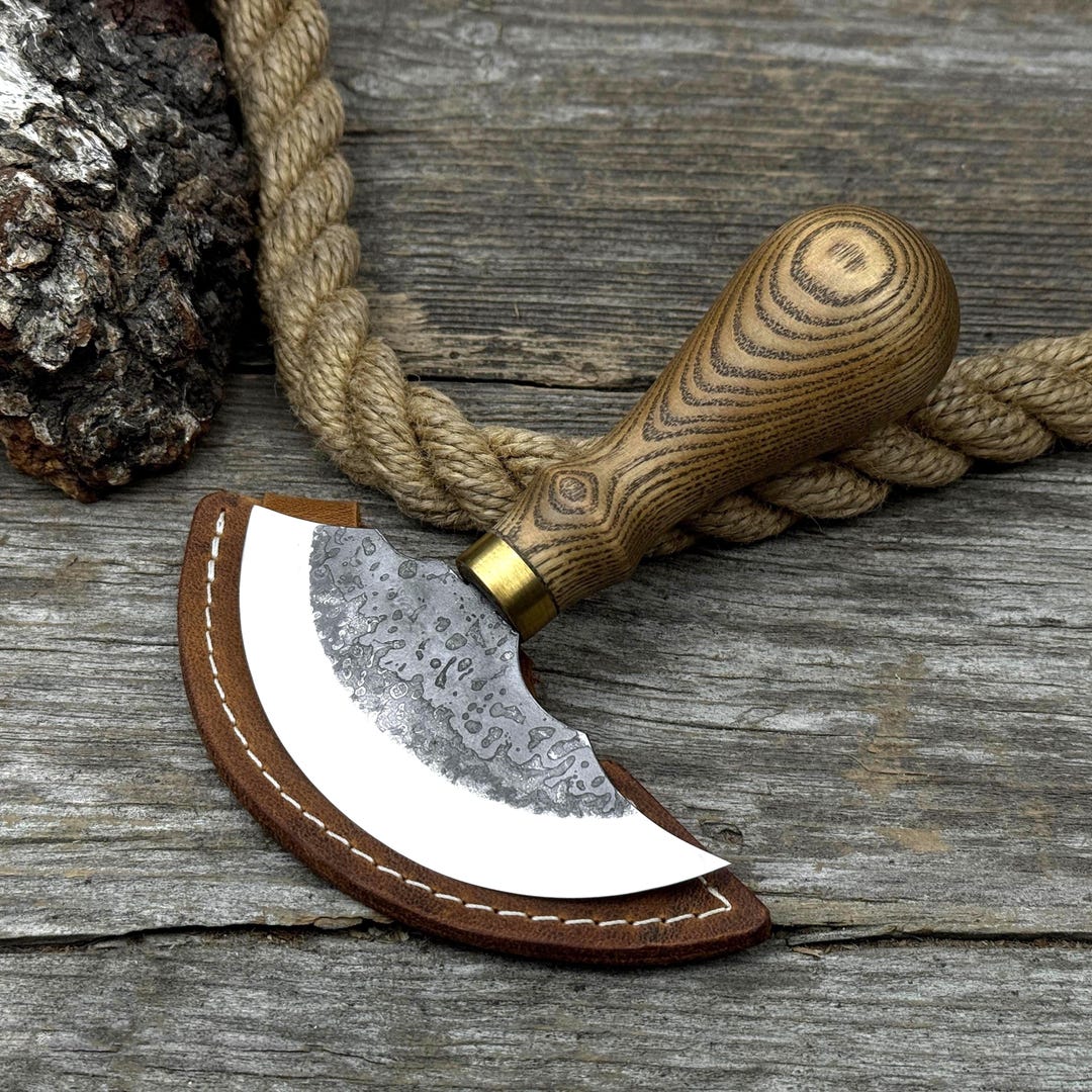Leather Round Knife. Razor Sharp Blade. Half Moon Knife. Hand Forged ...