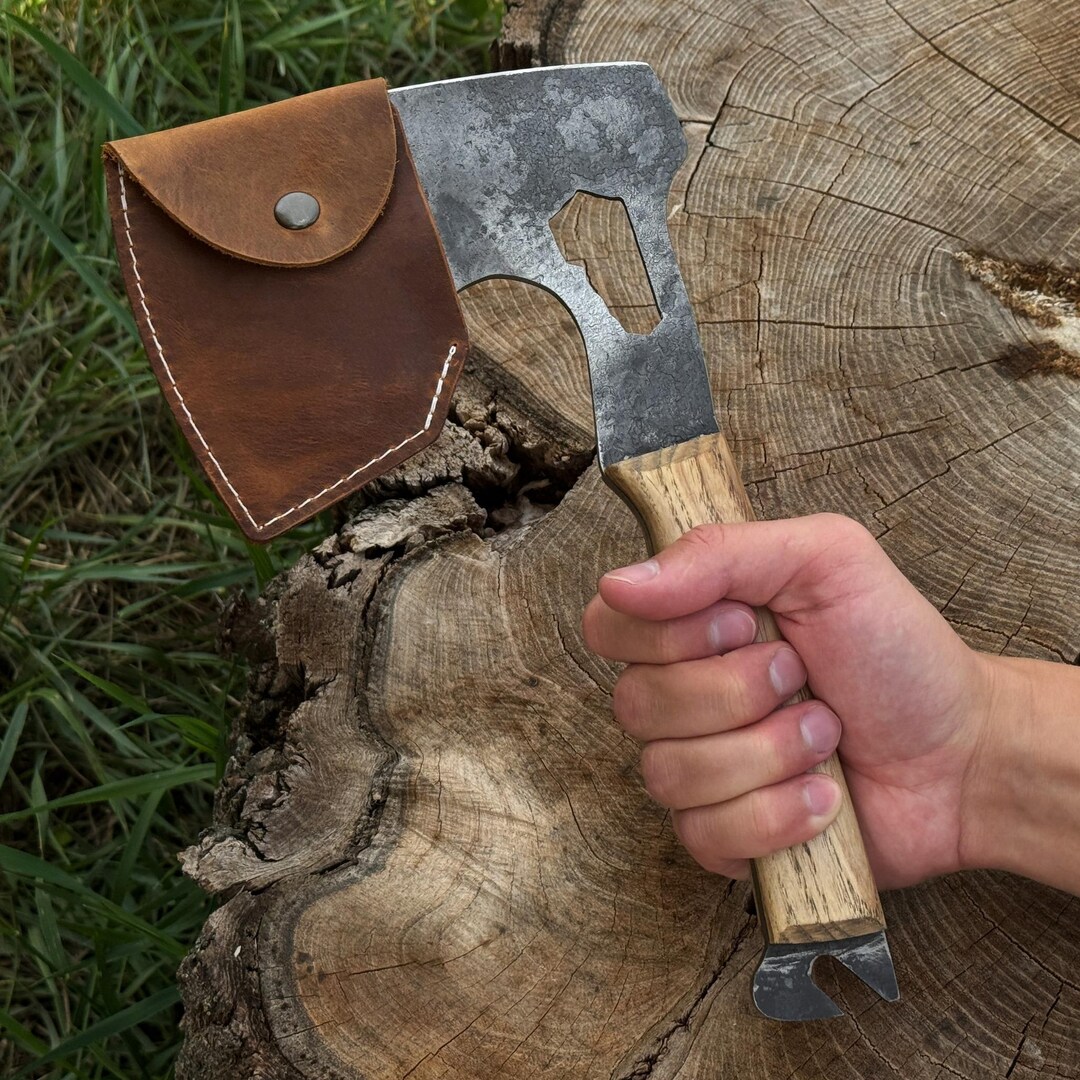 Camping Hatchet – Hand Forged 52100 Carbon Steel Blade, Ash Handle ...