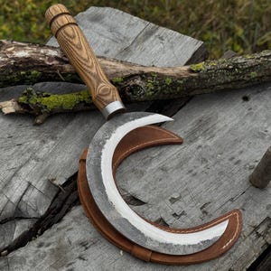Hand Forged Crescent Moon Sickle for Gardening – 52100 Carbon Steel ...
