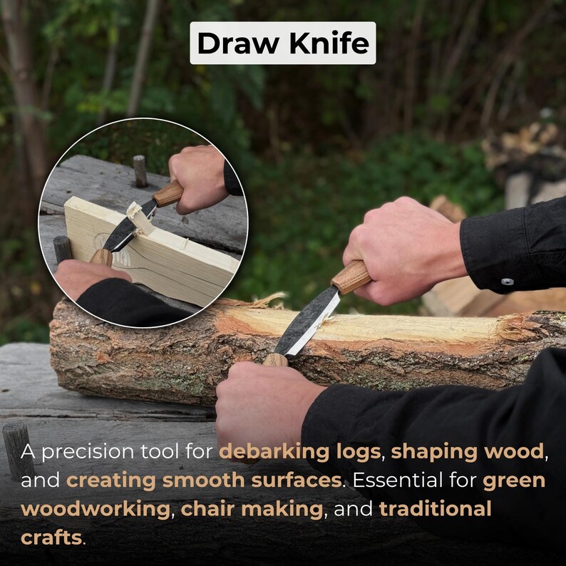Small Drawknife for Wood Projects. Sharp Carbon Steel Blade, Ash Wood ...