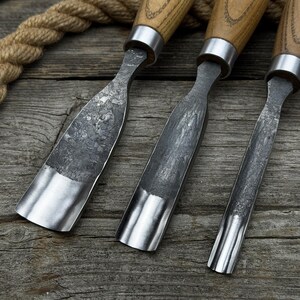 Hand-forged Set of 3 Wood Carving Gouge for Wood Project. Sharp Carbon ...