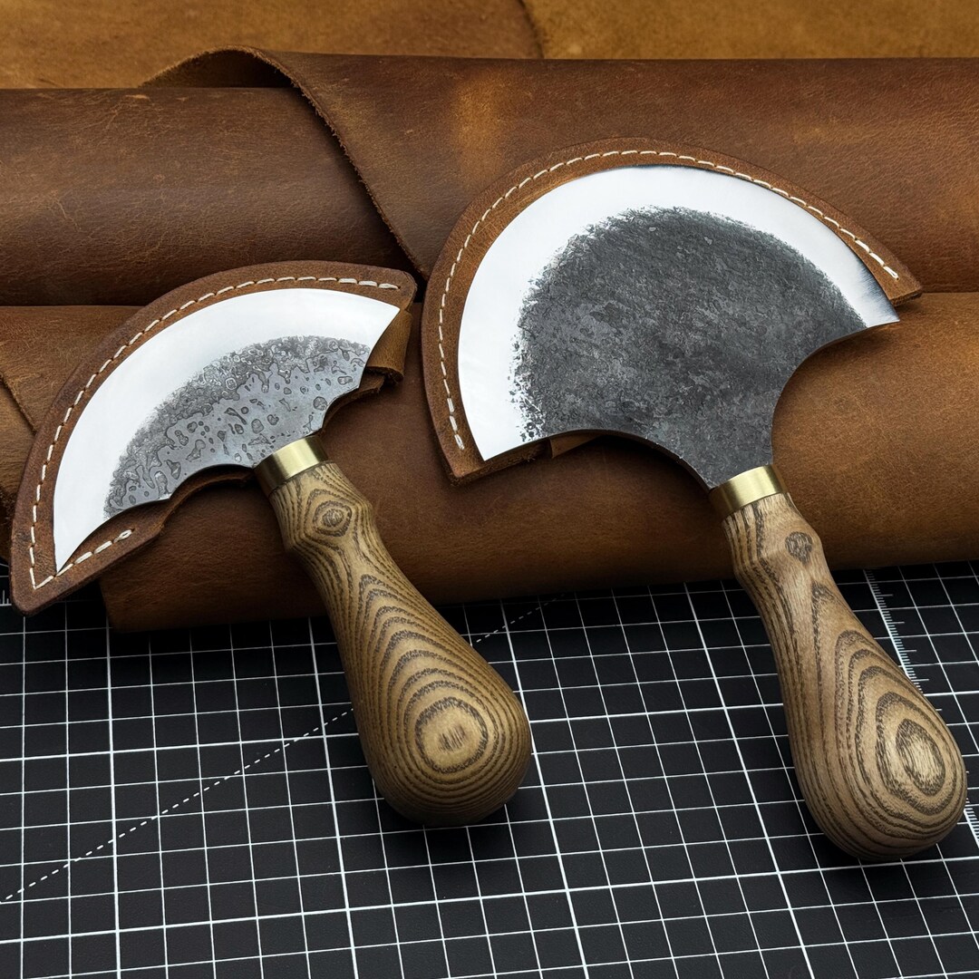 Leather Round Knife Set 2 PCS. Razor Sharp Blades. Hand Forged From ...