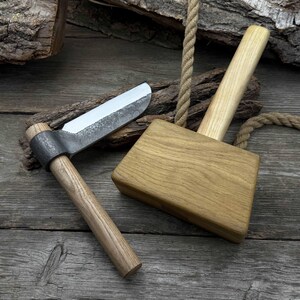 Set Splitting Froe and Wooden Mallet for Woodworking. Sharp Carbon ...