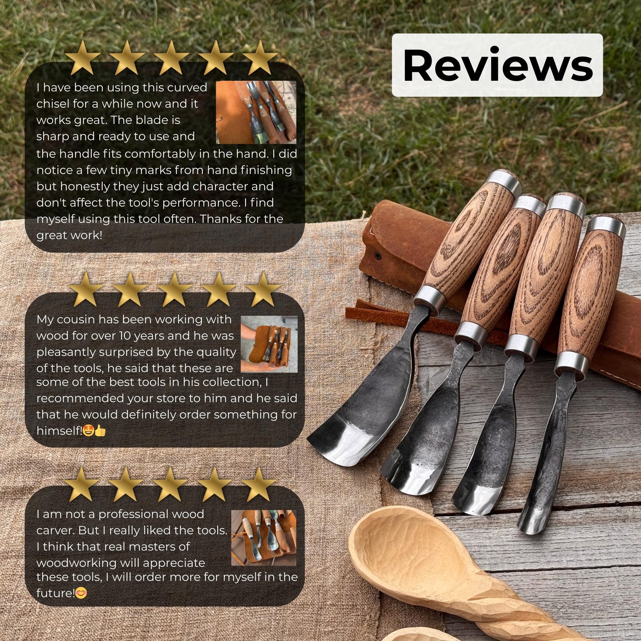 Forged Bent Gouges – Sharp 52100 Carbon Steel Blades, Ergonomic Ash ...