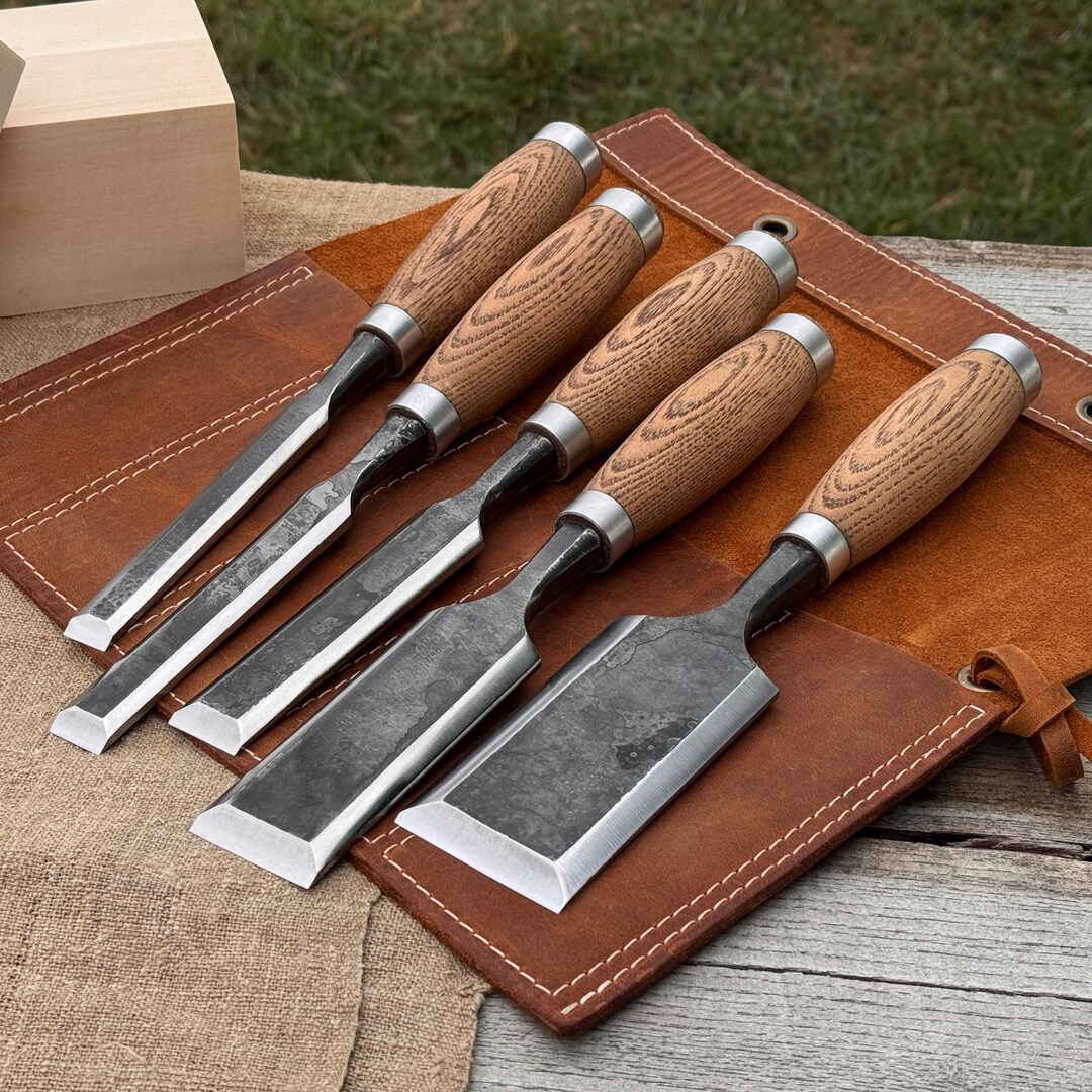 Chisels for Wood Carving. 52100 Carbon Steel Blades, Ash Wood Handles ...