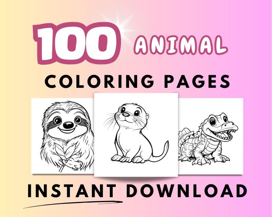 100 Animal Coloring Pages for Kids Activities for Children Digital ...