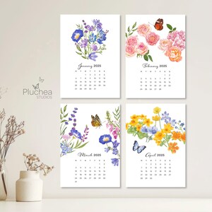 2025 Printable Calendar, Watercolor Floral Calendar 2025, 5 X 7 Inches ...
