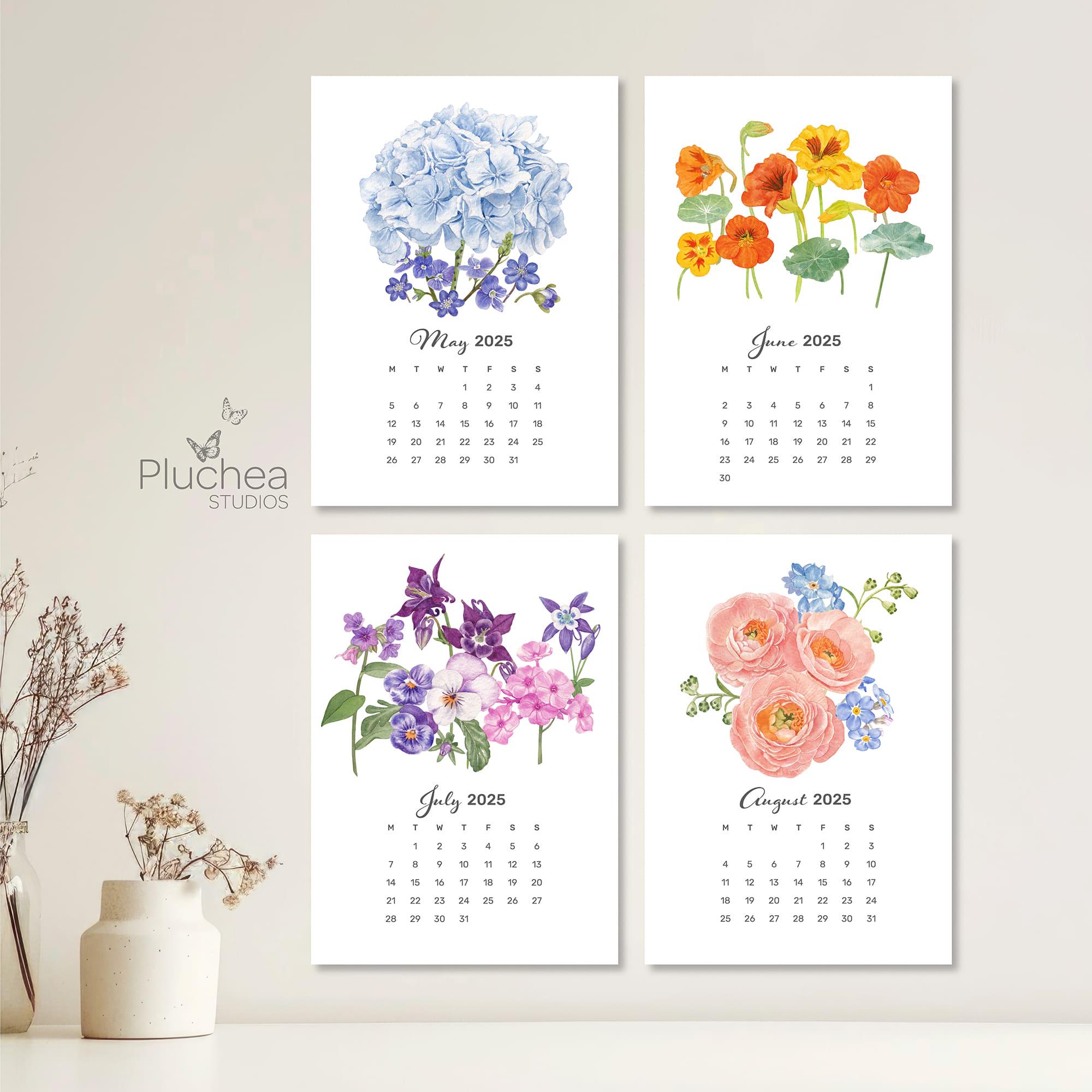 2025 Printable Calendar, Watercolor Floral Calendar 2025, 5 X 7 Inches ...