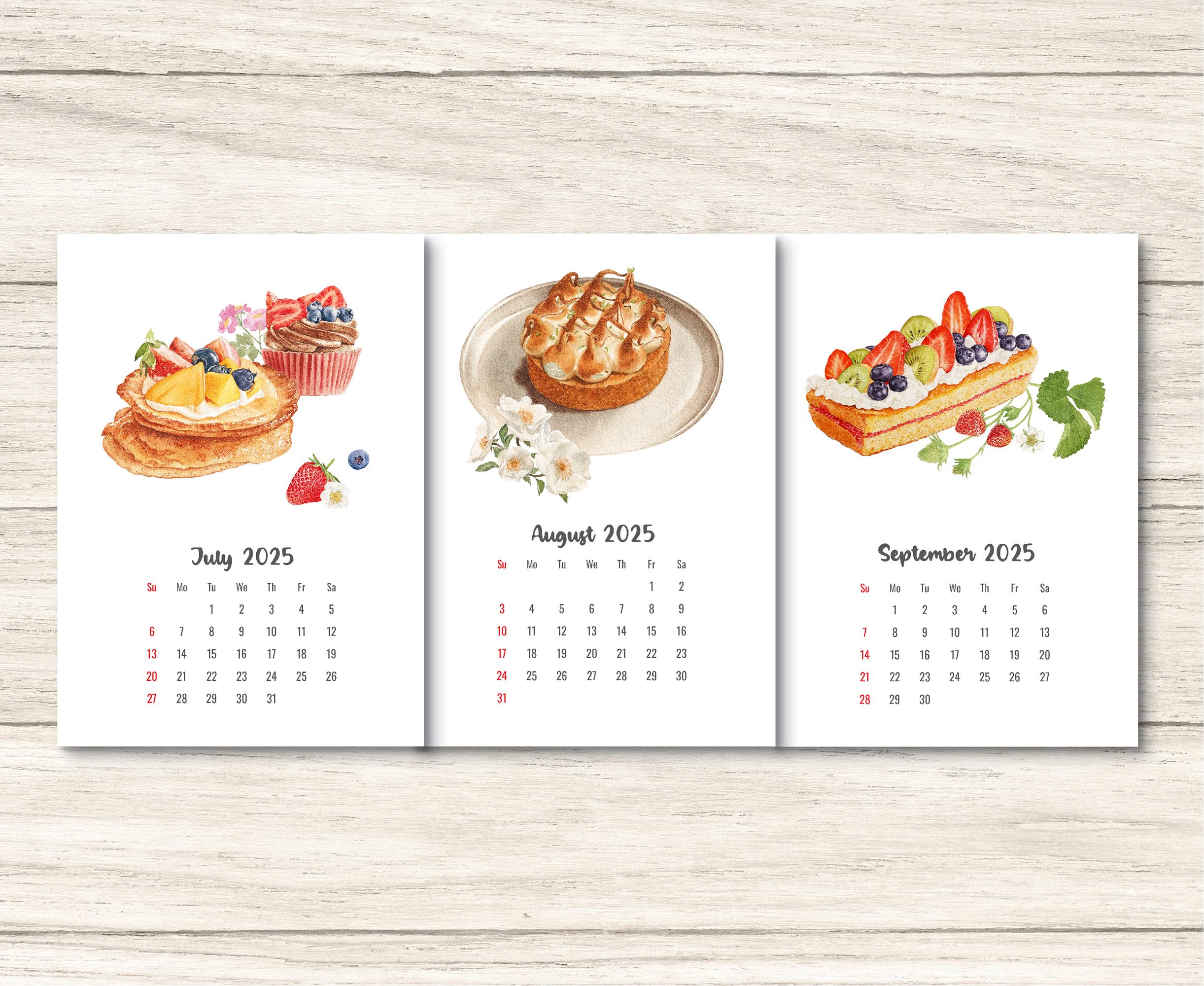 Mini Calendar 2025, Watercolor Food Calendar 2025, 5 X 7 Inches ...