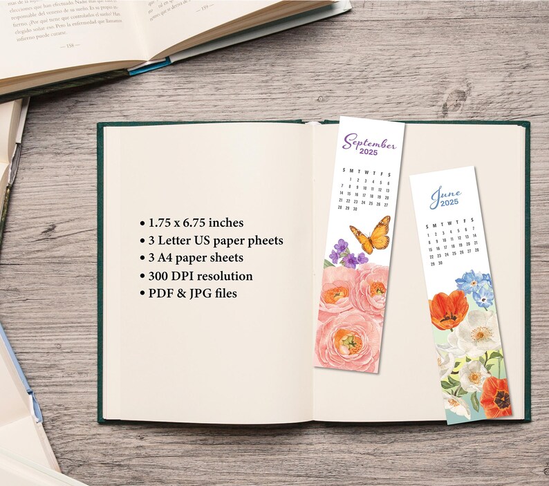 Calendar Bookmarks 2025, Printable Calendar, 1.75"x6.75", Floral ...