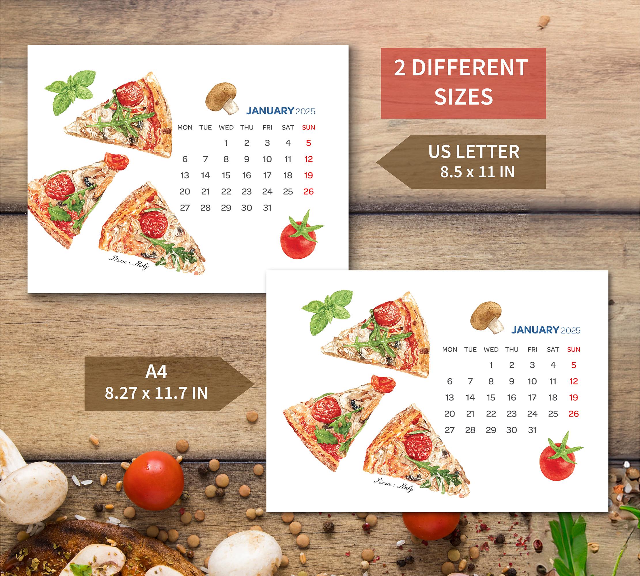 Printable Calendar 2025, Watercolor Art Calendar, Food Art Calendar, US ...