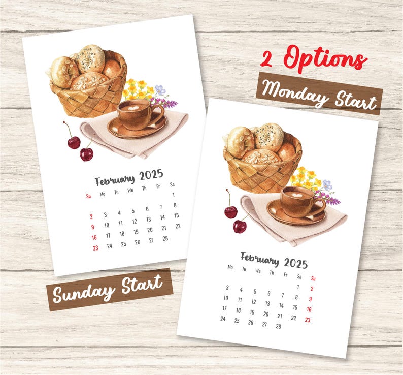 Mini Calendar 2025, Watercolor Food Calendar 2025, 5 X 7 Inches ...