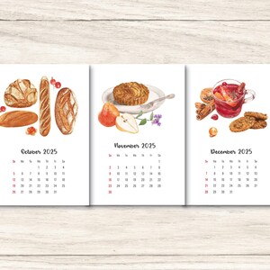 Mini Calendar 2025, Watercolor Food Calendar 2025, 5 X 7 Inches ...