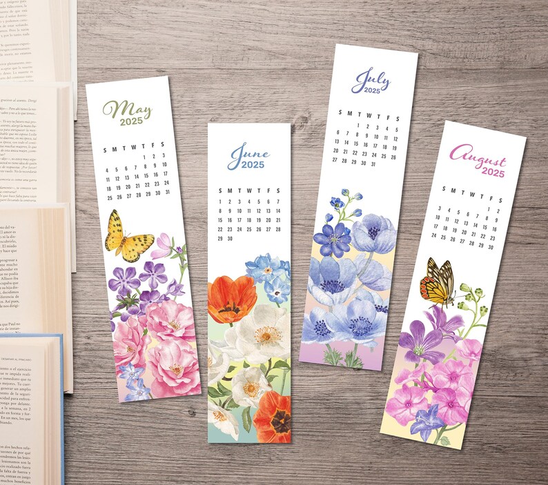 Calendar Bookmarks 2025, Printable Calendar, 1.75"x6.75", Floral ...
