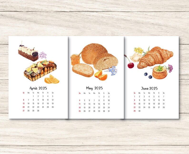 Mini Calendar 2025, Watercolor Food Calendar 2025, 5 X 7 Inches ...
