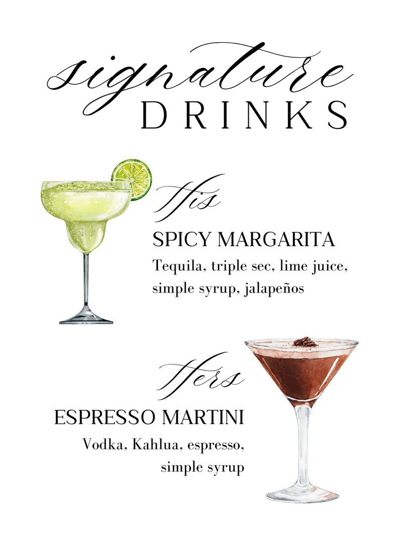 Signature Drinks and Cocktail Menu Signs - Canva Template - Etsy