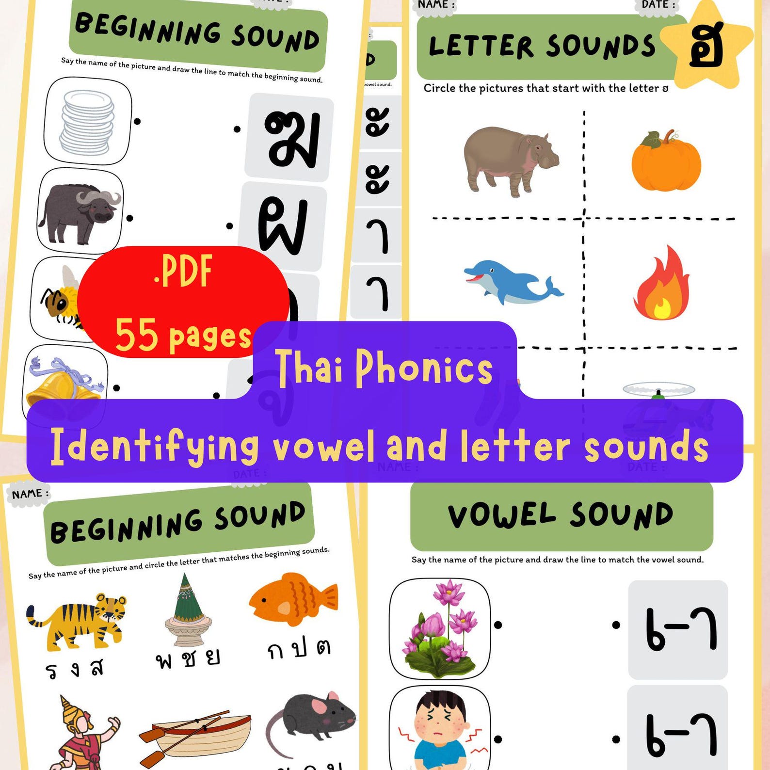 55 Pages Learn Thai Alphabet & Vowel Sound Worksheet | Digital PDF ...