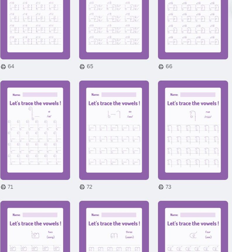 PDF Printable Tracing Thai Letters Vowels Numbers 86 Pages - Etsy