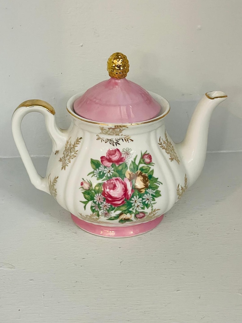 Vintage Royal Crown Fine China Teapot: Floral Pink & Gold Tea Ware - Etsy