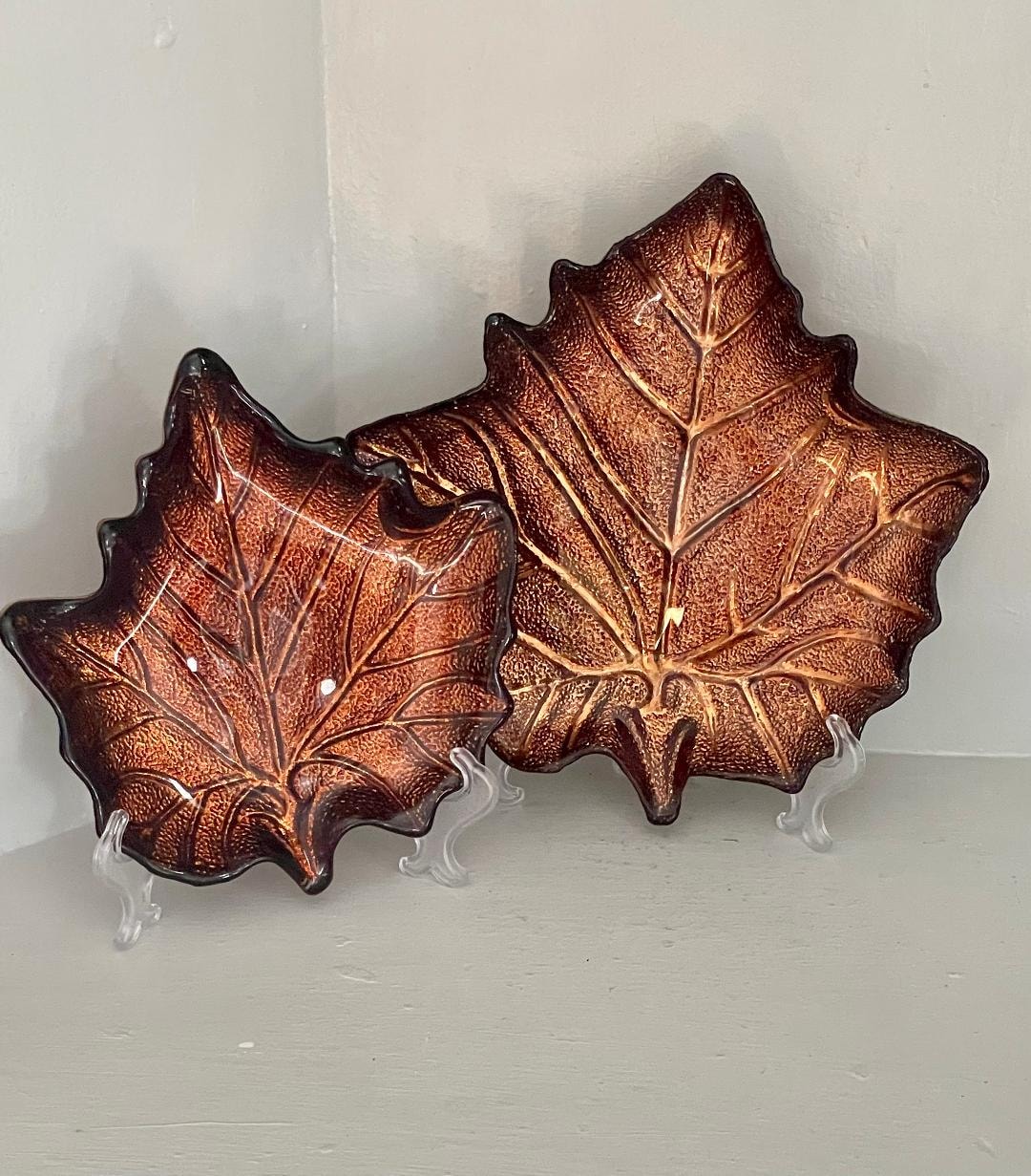 Vintage "akcam" Maple Leaf Shaped Glass Dishes, Fall Decorative Two ...