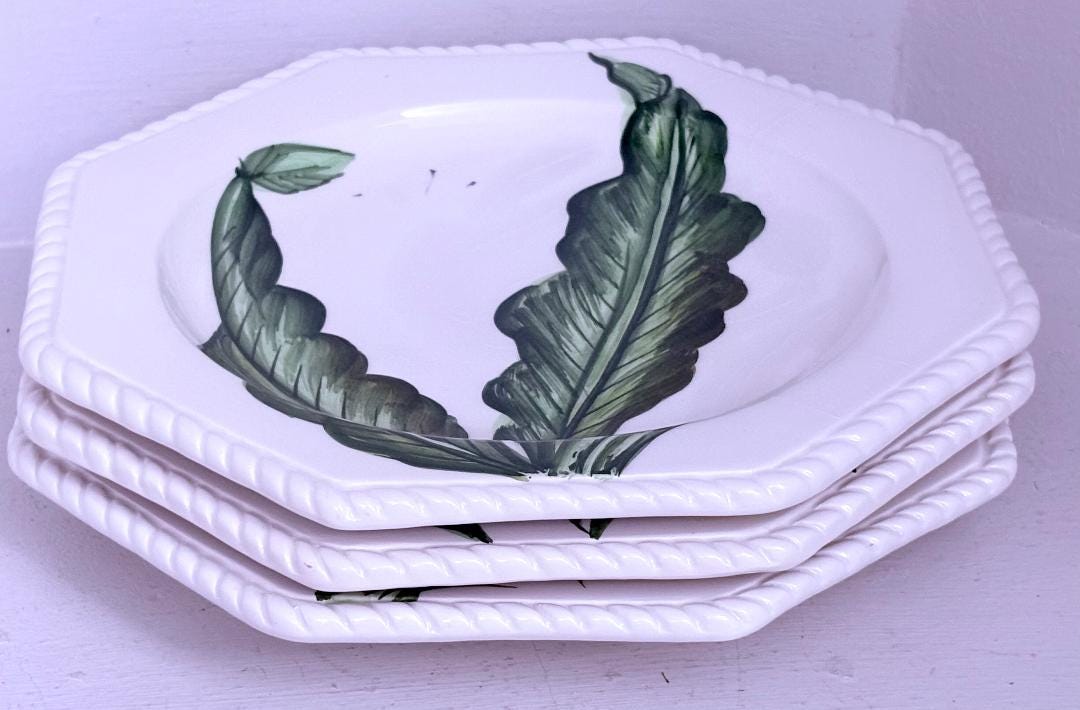 Vintage Paradox Octagon Salad Plates: Italian Ceramic Foliage Set - Etsy