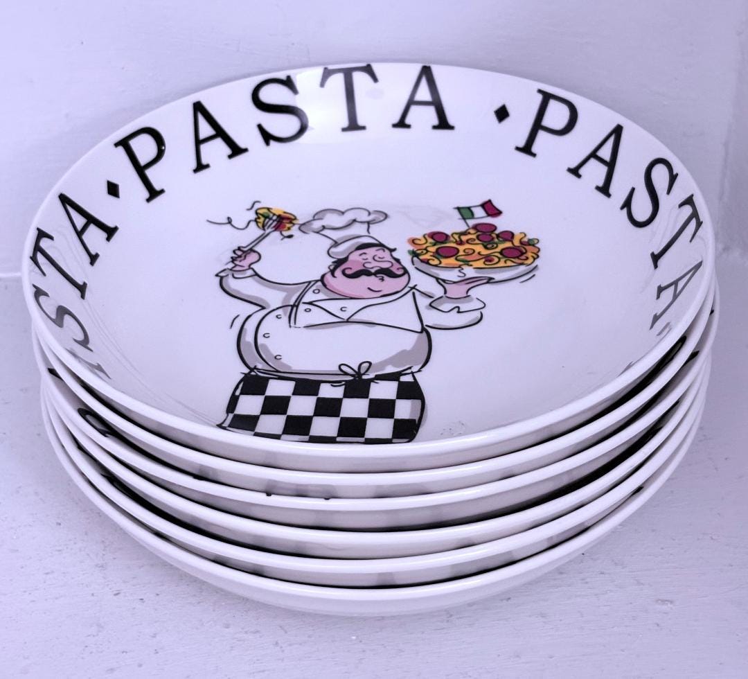 Vintage Dinnerware Bowls - Chef Theme 8' Inch Pasta Bowls Set of 6 ...