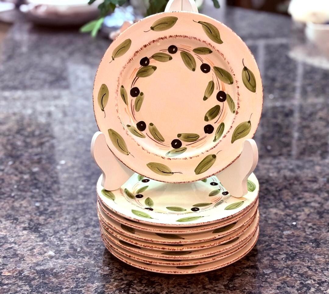 Hand-painted Ceramic Deep Plates - Set of 8 - Olive Branch Design ...