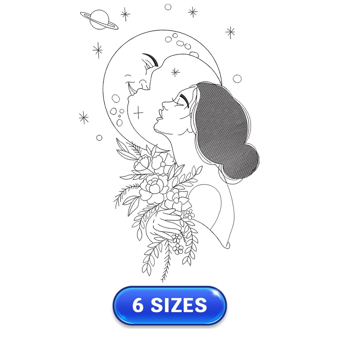 Woman and Moon | Face | Floral | Outline Art | Planet | Embroidery ...
