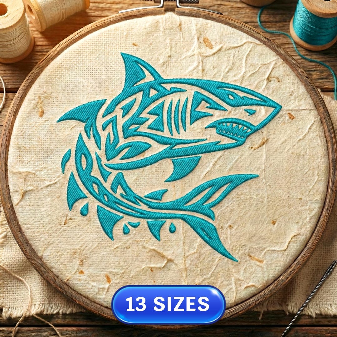 Tribal Shark Motif | Predator Fish | Aggressive Shark | Embroidery ...
