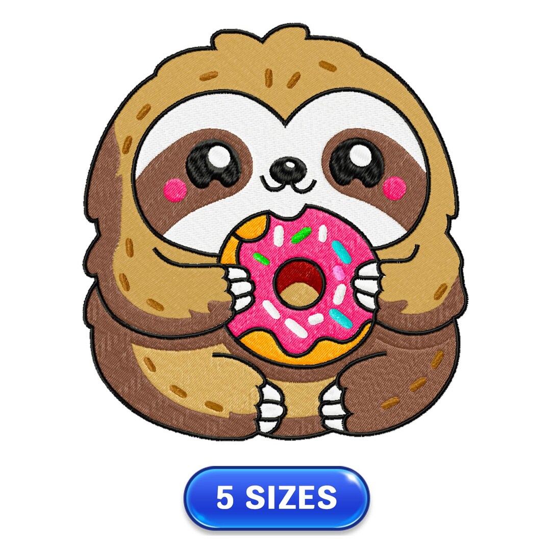 Cute Sloth With Donut | Kawaii | Funny | Cartoon | Art | Embroidery ...