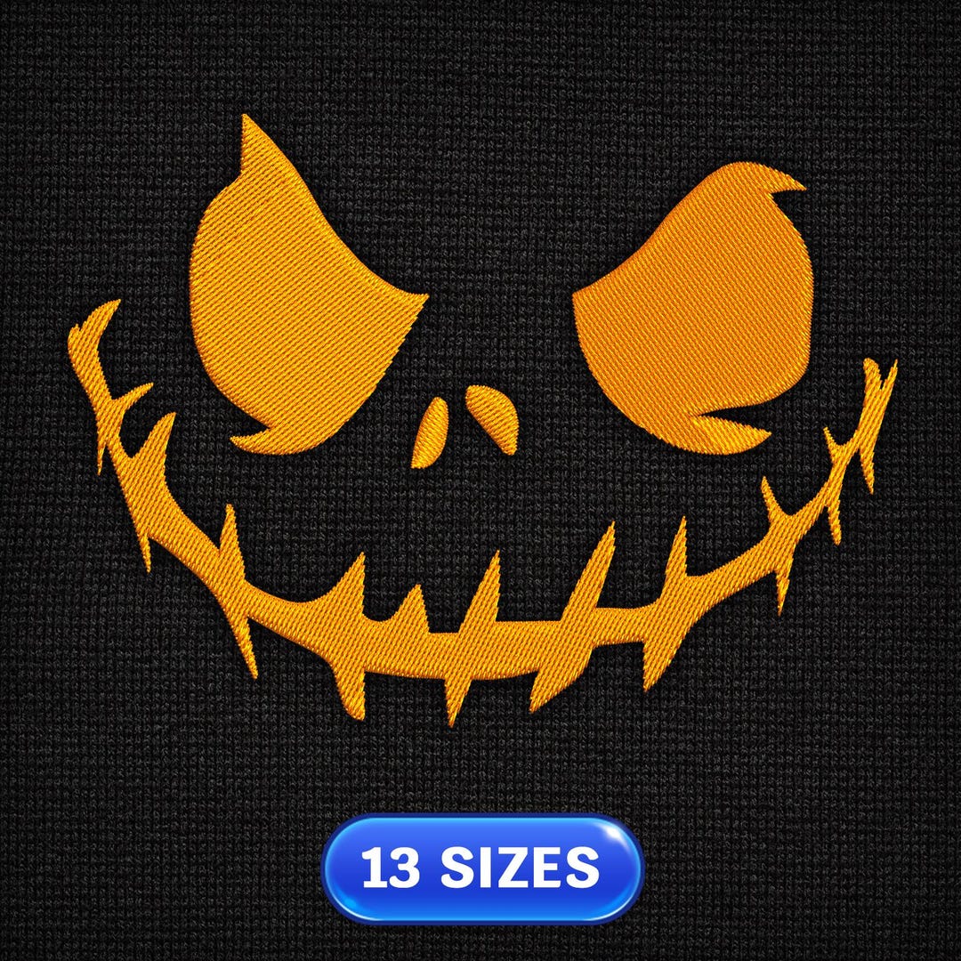 Scary Pumpkin Face | Halloween | Creepy Jack O Lantern | Embroidery ...