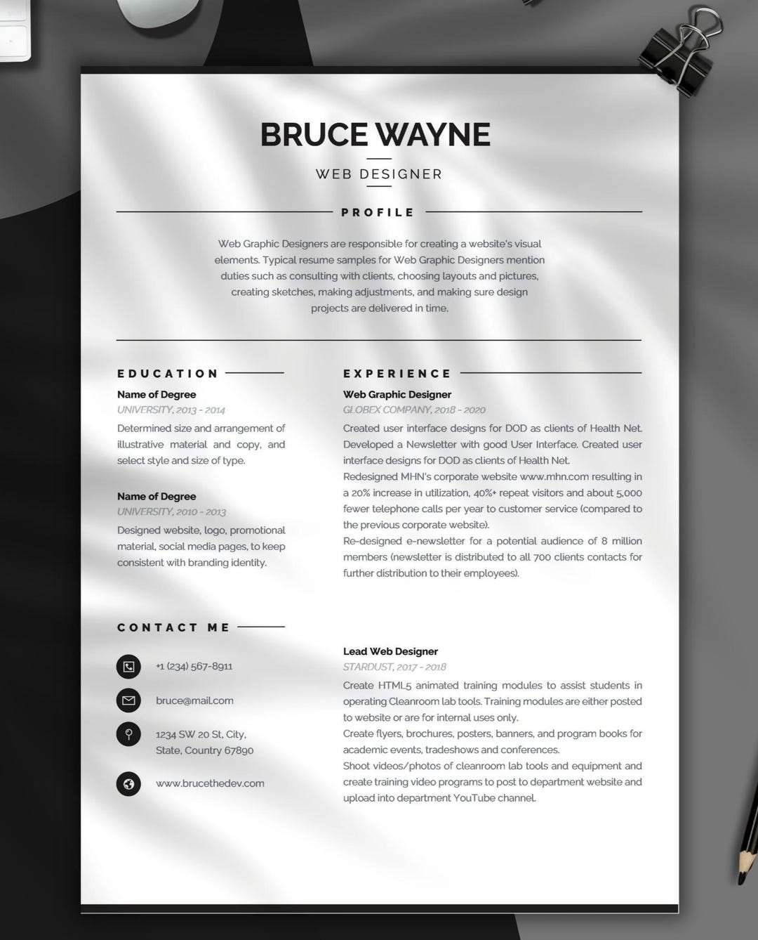 Minimal Web Designer Resume Template Professional Minimalist Design ...