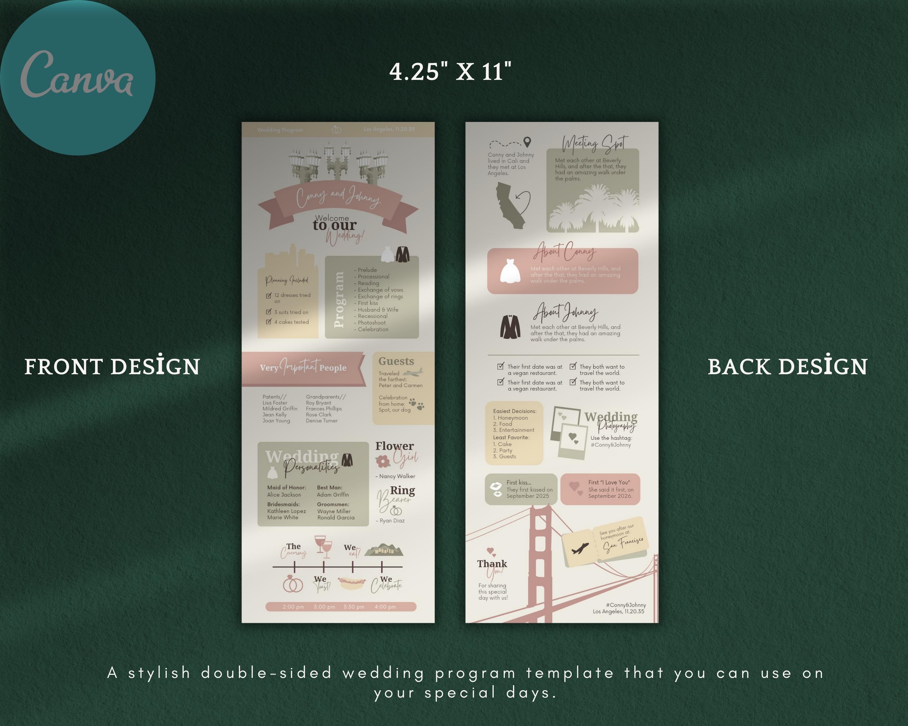 Ellen Infographic Wedding Program Template Editable Canva Design for ...