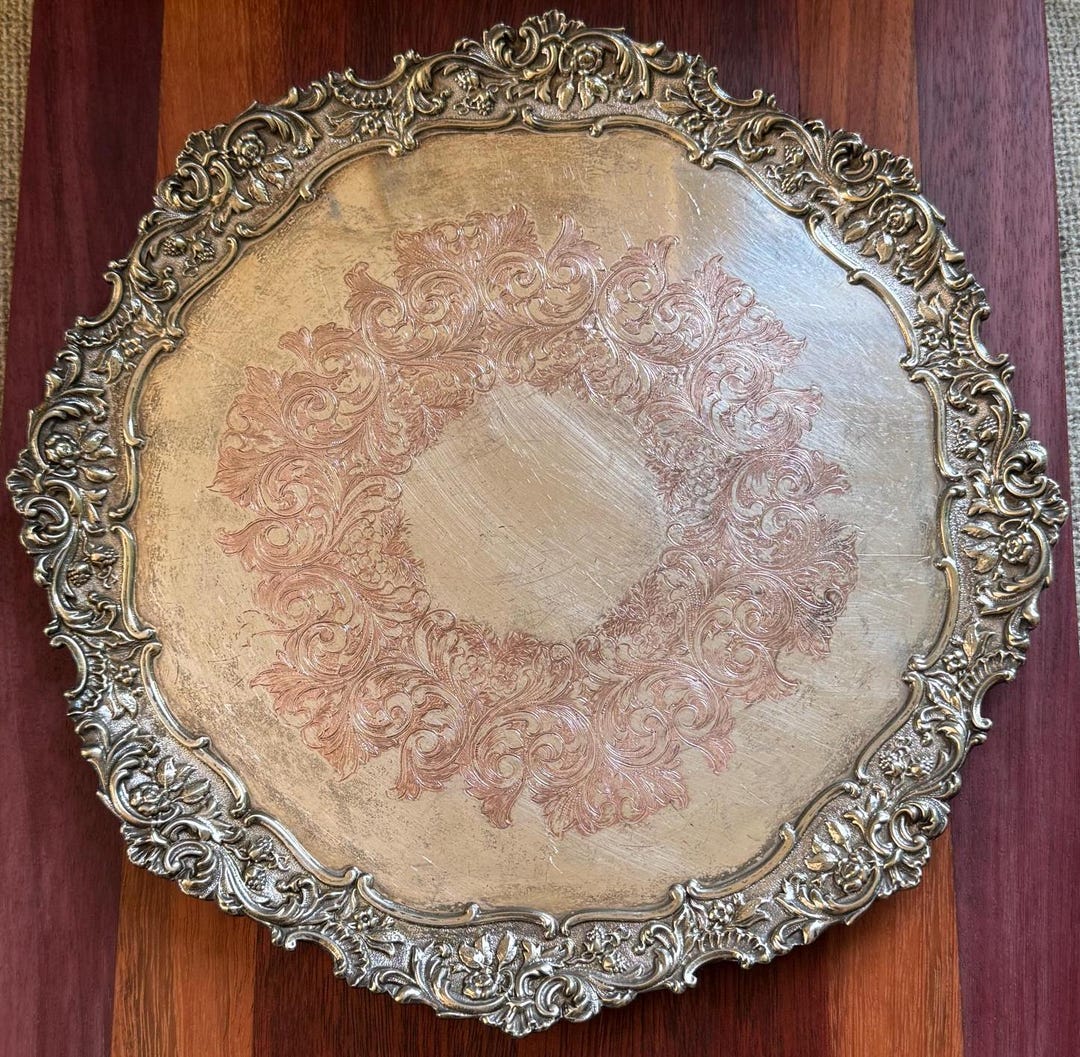 Israel Freeman & Sons Ornate Floral Serving Platter Tray Silverplate on Copper 12in - Made in ...