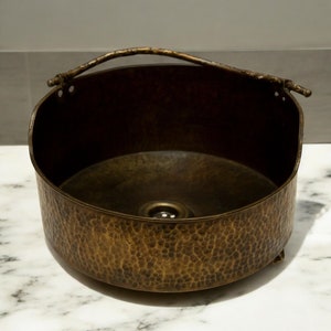 Patina Brass Vessel Sink for Bathrooms Stylish Solid Brass Wash Basin ...