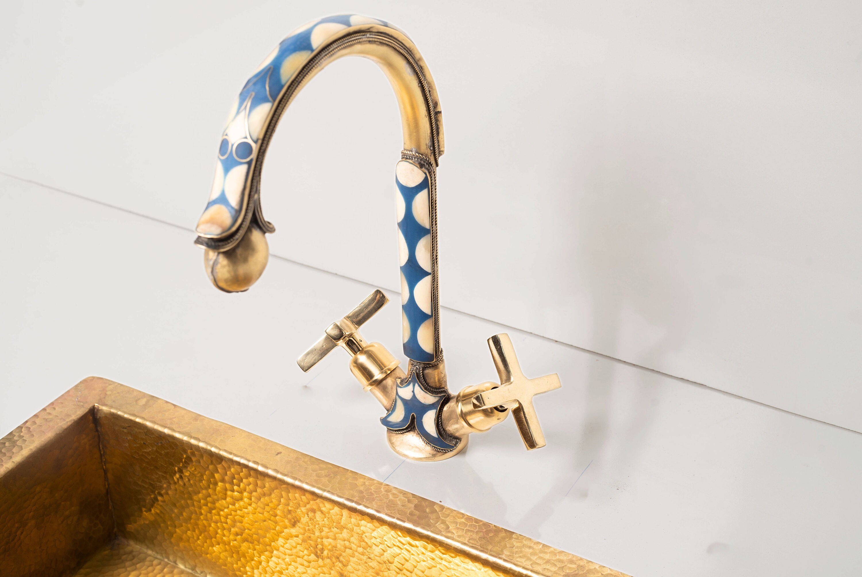 Vintage Unlacquered Brass Gooseneck Faucet | Blue Resin & Bone Accents ...