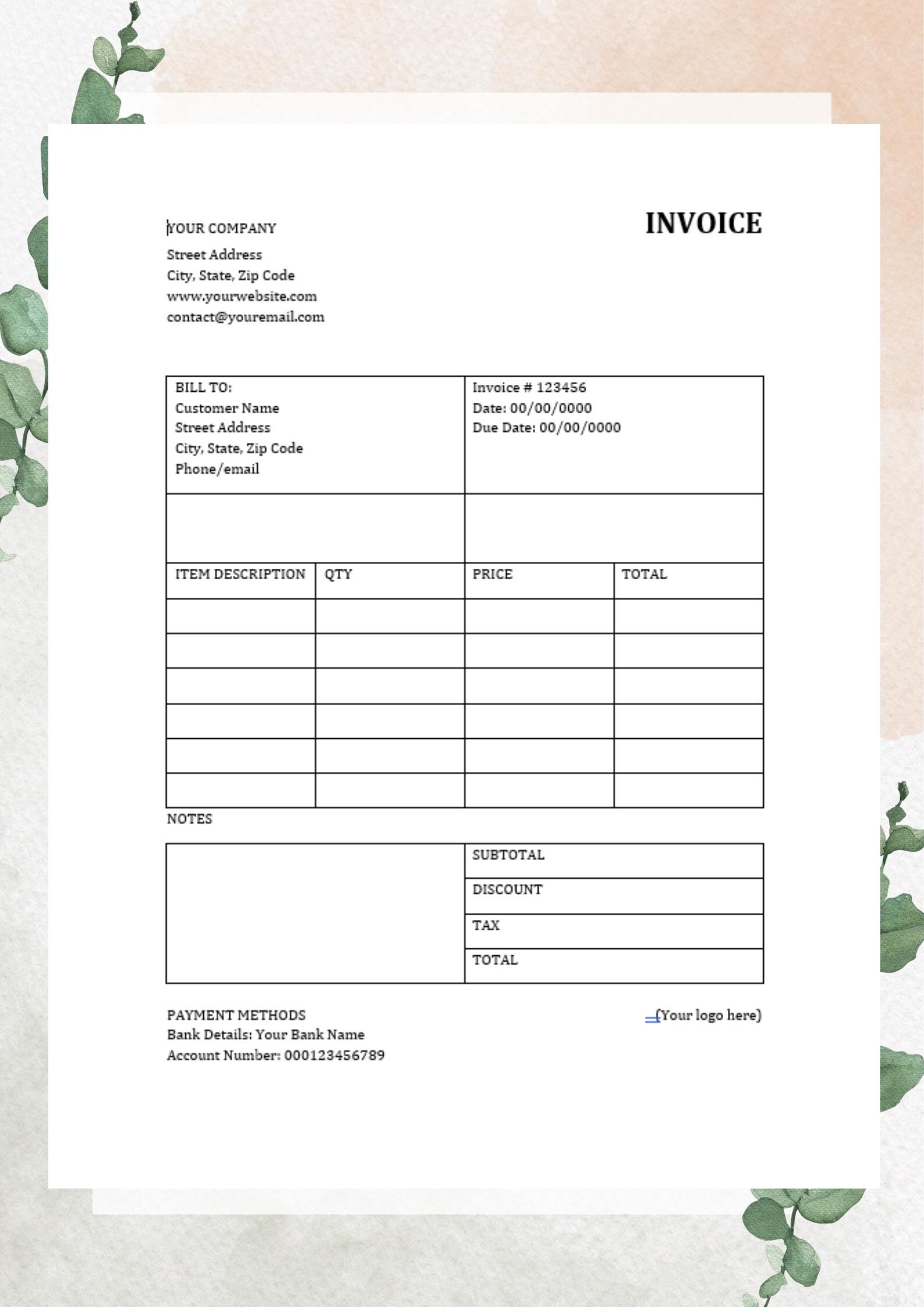 Professional Invoice Template for Small Businesses | Editable DOCX ...