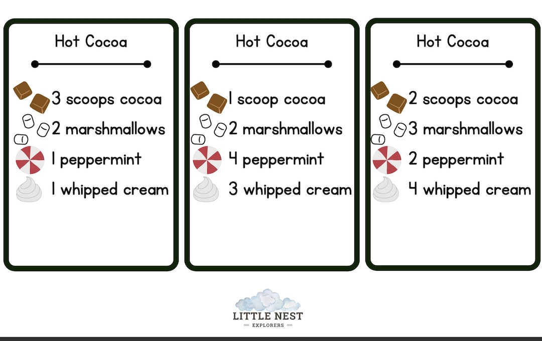 Hot Chocolate Sensory Bin Recipe Cards DIGITAL DOWNLOAD ONLY Hot Cocoa ...