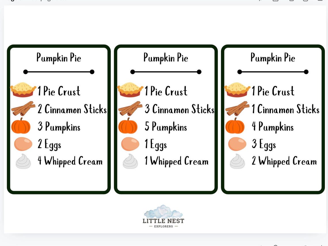 Pumpkin Pie Sensory Bin Recipe Cards DIGITAL DOWNLOAD ONLY - Etsy