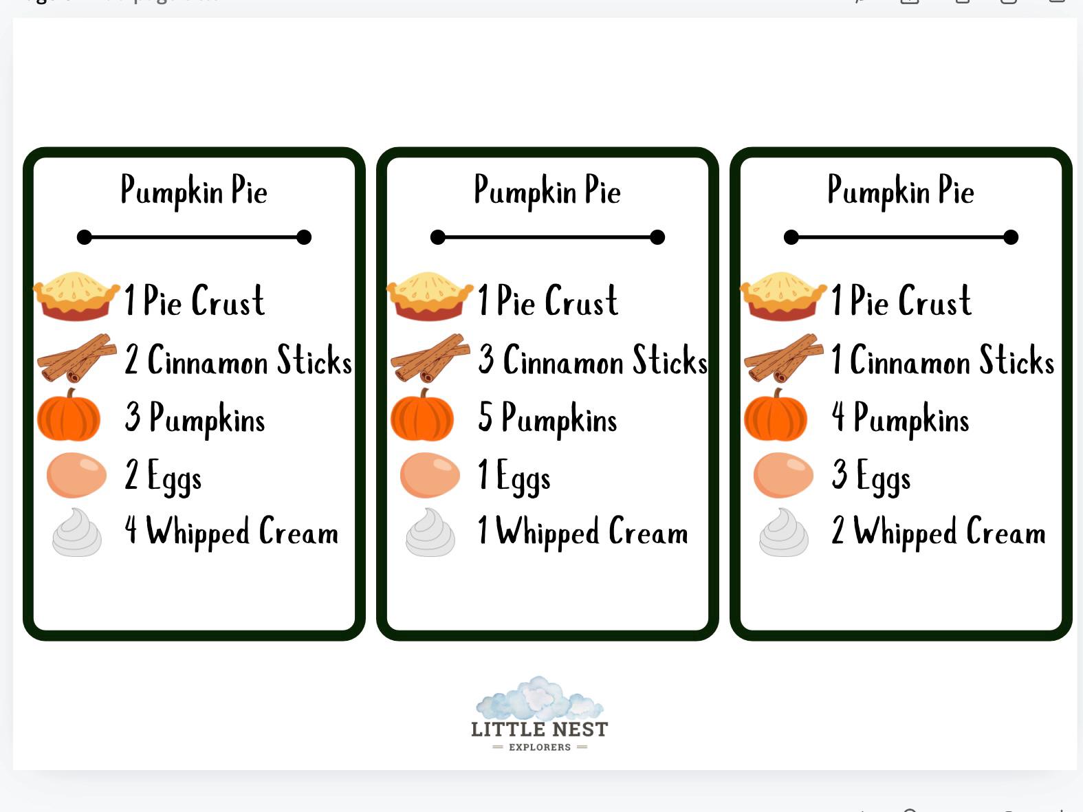 Pumpkin Pie Sensory Bin Recipe Cards DIGITAL DOWNLOAD ONLY - Etsy